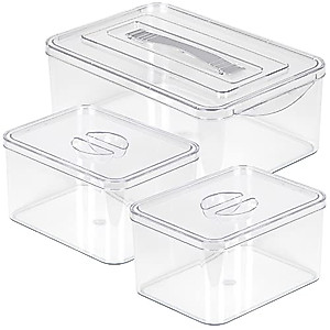 Richards Homewares Plastic Storage Containers with Lids for Organizing - 1 Large and 2 Medium Bins - Clear Box for Closet, Kitchen, Pantry, Garage, Toys and Shoes