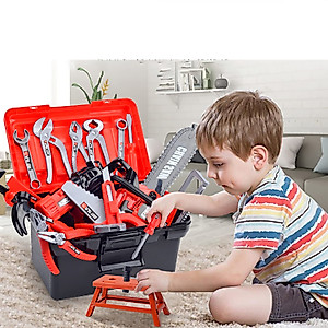 Kids Tool Set, 55 Pcs Kids Tool Set Pretend Play Kids Toys with Tool Box and Electronic Toy Drill, Toy Tools for Toddler Boys Girl Kid Child Ages 3+