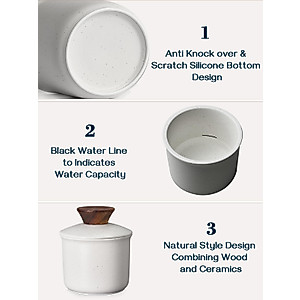 DOWAN French Butter Crock for Countertop, Ceramic Butter Dish with Waterline, Porcelain Butter Container for Spreadable Soft Butter, French Butter Dish with Lid