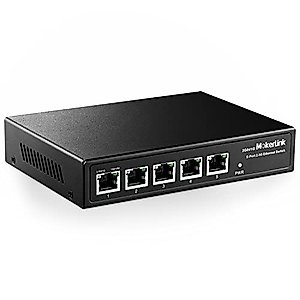 MokerLink 5 Port 2.5G Ethernet Switch, 5 x 2.5GBASE-T Ports, Compatible with 10/100/1000Mbps, Metal Unmanaged Fanless Network Switch
