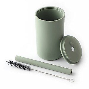 TOPGOMES Toddler Straw Cup, Food Grade Silicone Training Cup for Baby, Come with Straw Brush, BPA Free, 7 oz (Sage)