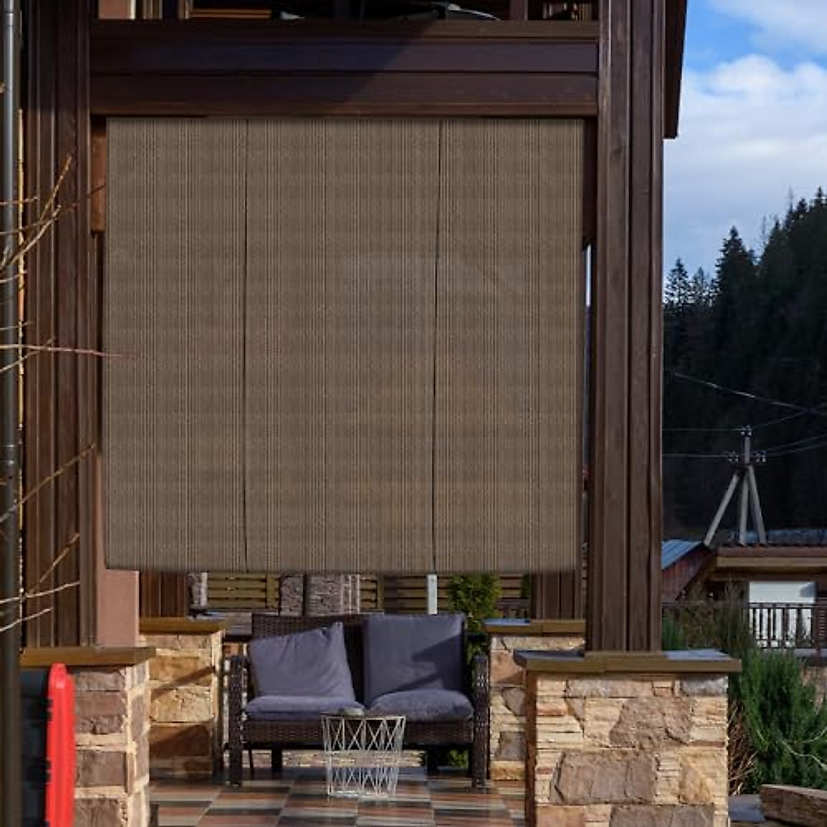 ECOOPTS Outdoor Roller Shade, Roll Up Shade Blind Sun Shade for Patio Porch Back Yard Gazebo Deck Balcony (4'W x 6'L, Brown)