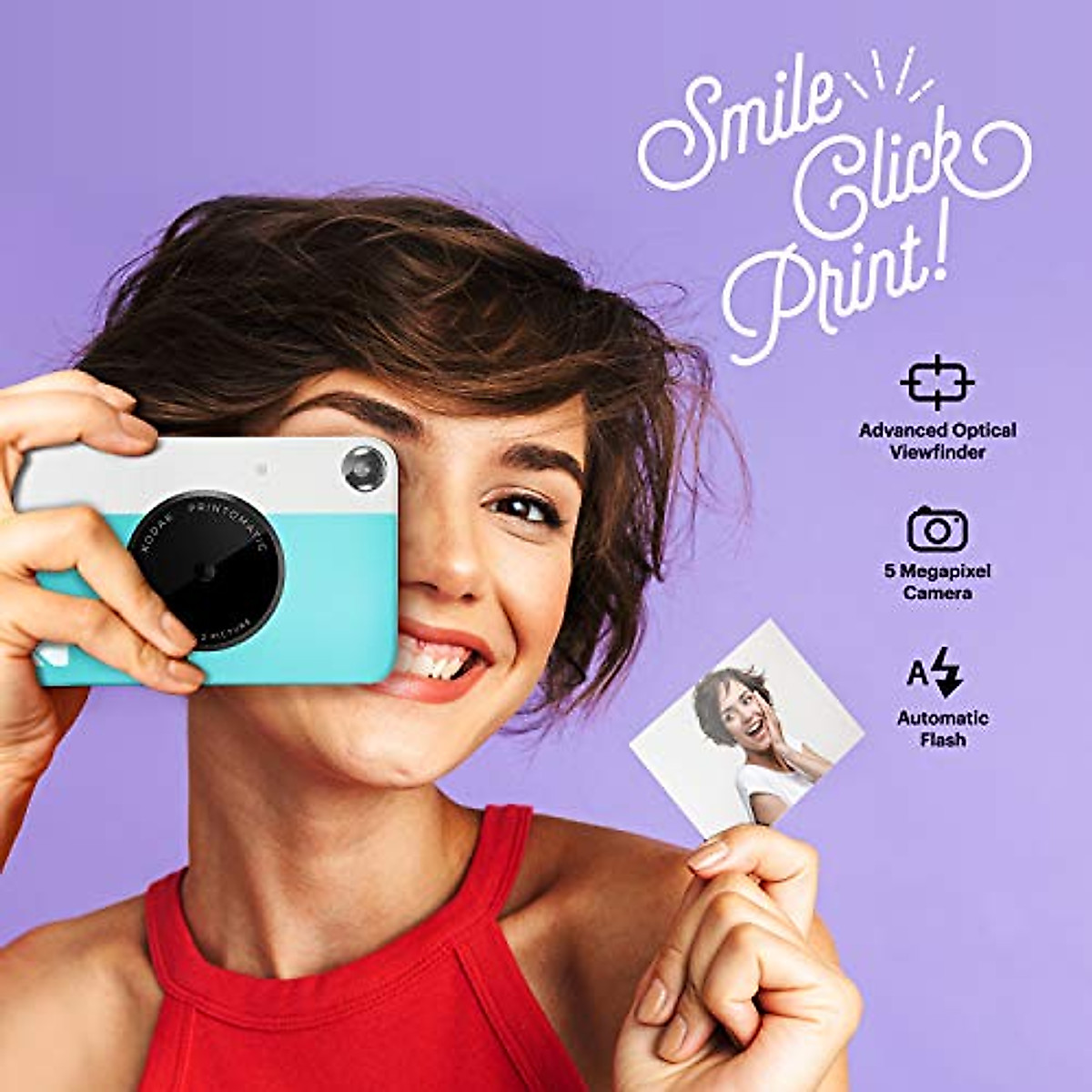 KODAK Printomatic Digital Instant Print Camera - Full Color Prints On ZINK 2x3" Sticky-Backed Photo Paper (Blue) Print Memories Instantly