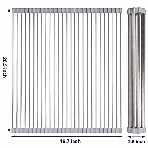 Searik Extra Large 20.5"x19.7" Dish Drying Rack Roll Up Sink Drying Rack, Over The Sink Dish Rack Multi-Use Stainless Steel Dish Drainers Heat Resistant Mat for Drying Draining Trivet