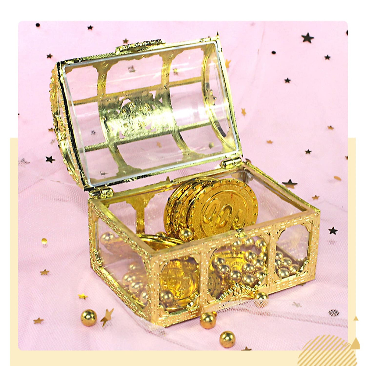 HAN SHENG 12 Pcs Transparency Treasure Chest Candy Boxes Wedding Favor Boxes Candy Storage Boxes Gift Boxes for Wedding Christmas Birthday Party Decorating Ornament Container (2.9''x2.0'',Gold)