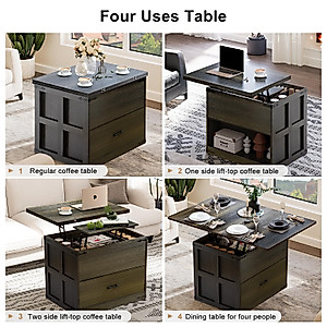 FABATO Lift Top Coffee Table, Farmhouse Coffee Table, Convertible Coffee Table with Storage and Drawer, Multifunctional Center Table Converts to Dining Game Table for Living Room, Dark Gray
