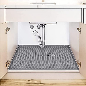 Under Sink Mat, Kitchen Waterproof Cabinet Liner 34" x 22" Flexible Silicone Under Sink Liner, Sink Mats for Bottom of Kitchen Sink Liner Drip Tray with Drain Hole, Kitchen Bathroom Cabinet Mat