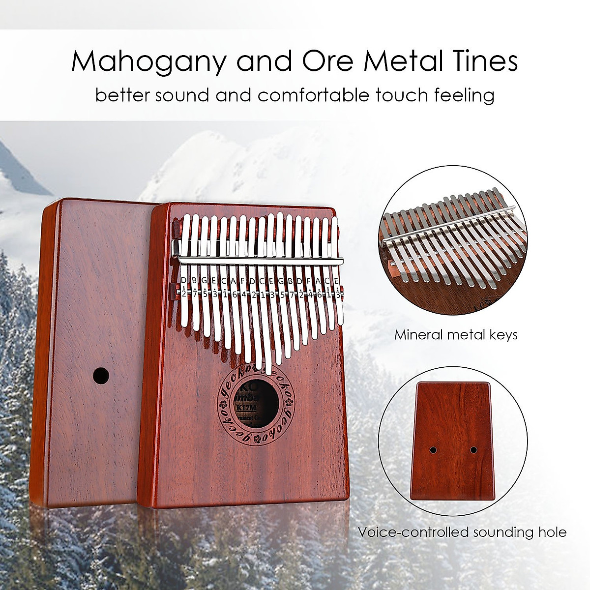 GECKO Kalimba 17 Keys Thumb Piano with Waterproof Protective Box, Tune Hammer and Study Instruction, Portable Mbira Sanza Finger Piano, Meditation Sound, Gift for Kids Adult Beginners Professional