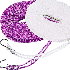 Foshine 2 Pack Clotheslines 1.64ft Length Camping Clothesline Clothes White Purple Drying Rope Portable Windproof Travel 5m Clothesline for Indoor Outdoor Laundry Perfect Windproof Clothes Line