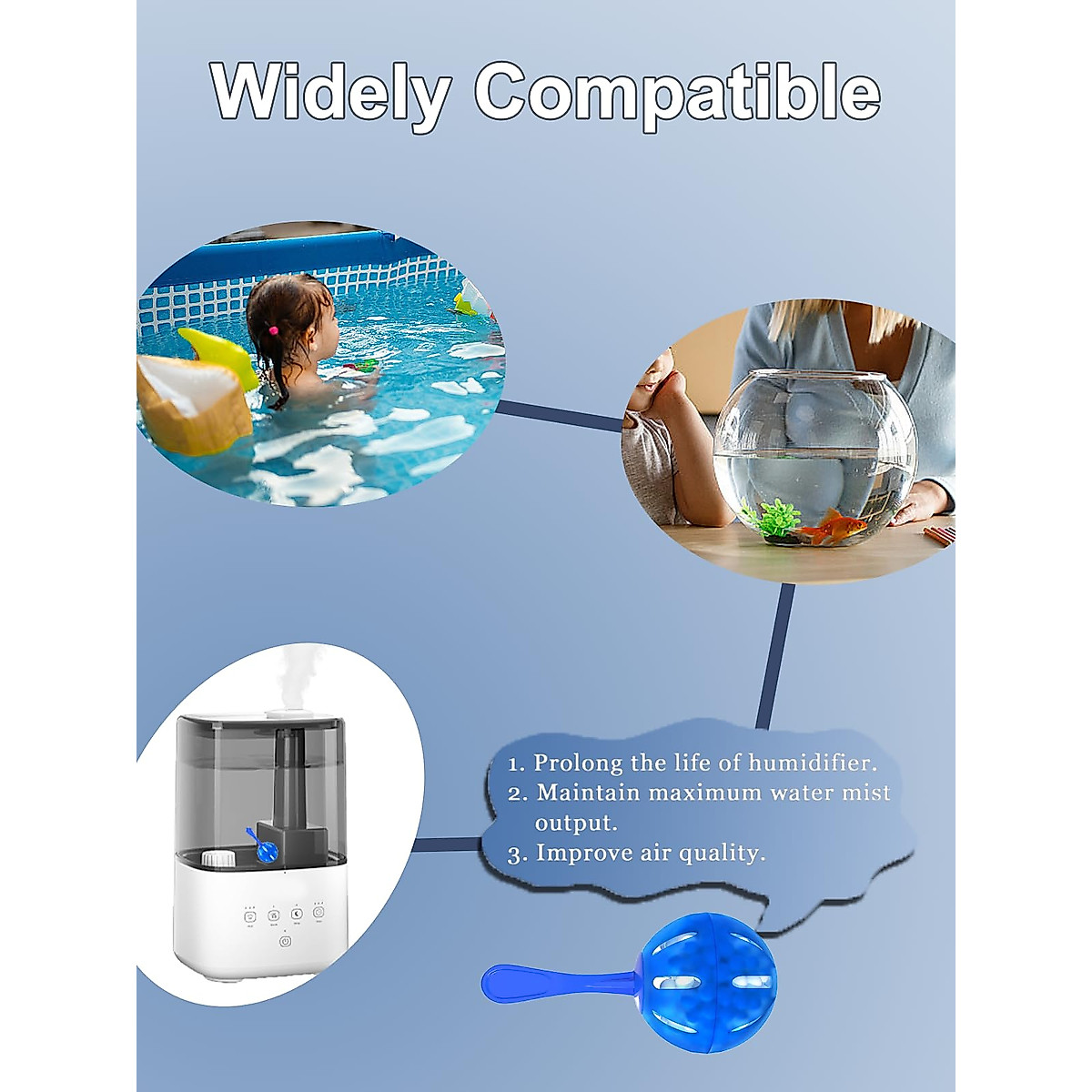 12PCS Universal Humidifier Cleaner Fish,Demineralization Cleaning Ball for Most Humidifier & Fish Tank,Purifies Water, Prevent Hard Water Build-Up, Reduce Scale and White Dust