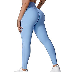 YEOREO Grace Workout Leggings for Women Butt Lifting Tummy Control High Waist Gym Yoga Compression Pants Light Blue L