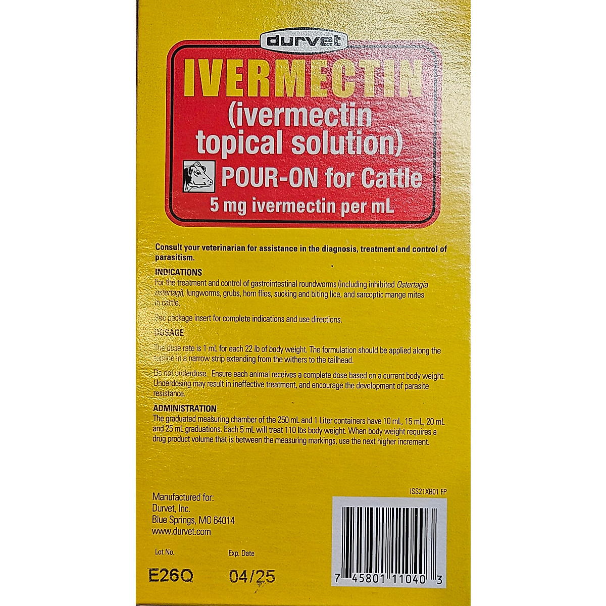 PetWealth Bundle containing Durvet Ivermectin Pour-On Dewormer for Cattle (250 mL) 2Pack and PetWealth Drench Chart
