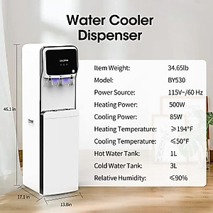SOOPYK Hot and Cold Bottom Loading Water Dispenser Cooler with Self Cleaning for 3-5 Gallon Bottle Durable Steel Frame Child Safety Lock for Home Office