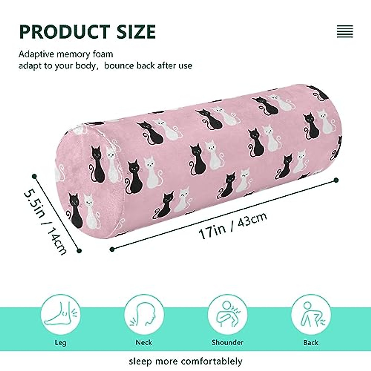 Vnurnrn Cats Neck Support Pillow Round Neck Roll Bolster Cylinder Pillow Cervical Pillows Leg Pillow for Leg Knee Back Head Support for Work Men Women Bed