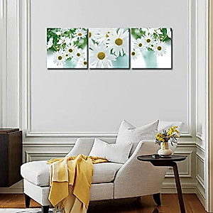 So Crazy Art- White Daisy Wall Art Decor Daisies Flower in Vase Canvas Pictures Artwork 3 Panel Plant Painting Prints for Home Living Dining Room Kitchen