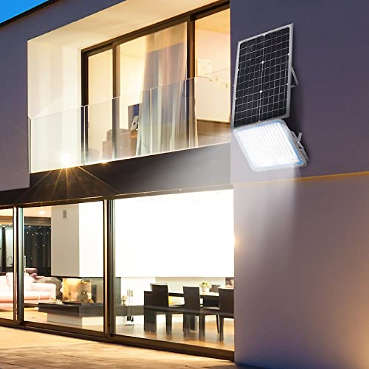 Gebosun 2-Pack 300W LED Solar Flood Light, Remote Controlled, Dusk to Dawn, 24,000Lumen, 6000K, IP67 Waterproof, Wall-Mounted & Pole-Mounted, Perfect for Barn, Warehouse, Backyard and Garden