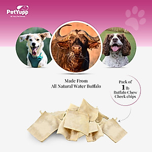 PetYupp Water Buffalo Cheek Chips Dog Chew - 1 lb - 100% Natural Dog Treats - for Small, Medium & Large Dog, High-Protein & Low-Fat Dog Treats, Promotes Dental Health - Non-GMO & No Additives