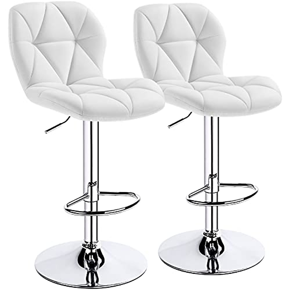 Yaheetech Bar Stools Set of 2 Counter Stool Bar Chairs with Backrest Height Adjustable Swivel Tall Bar Stools Modern PU Leather, White