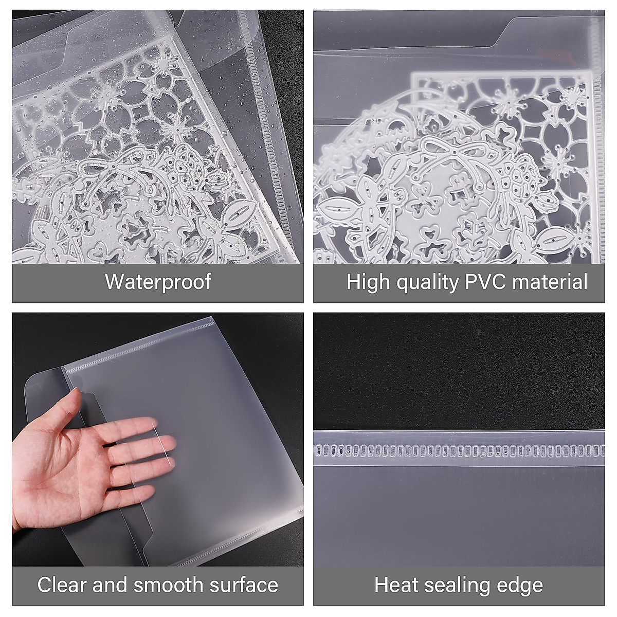 GLOBLELAND 60 Pcs Clear Stamp and Die Storage Bag Pockets 6 Size Plastic Storage Pocket Plastic Stamp Seal Storage Envelopes Case for DIY Paper Card Scrapbooking Craft