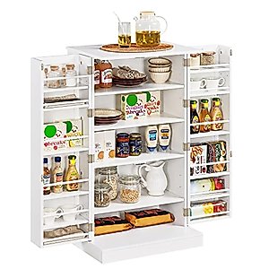 Yaheetech Kitchen Pantry Storage Cabinet, 41" Pantry Cabinets with Doors and 6 Adjustable Shelves, Freestanding Pantry Cupboard for Kitchen, Dinning Room, Living Room, Small Place, White