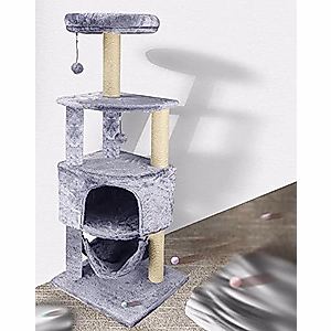 HUITREE Cat Tree with Scratching Post and Hanging Bed,Grey