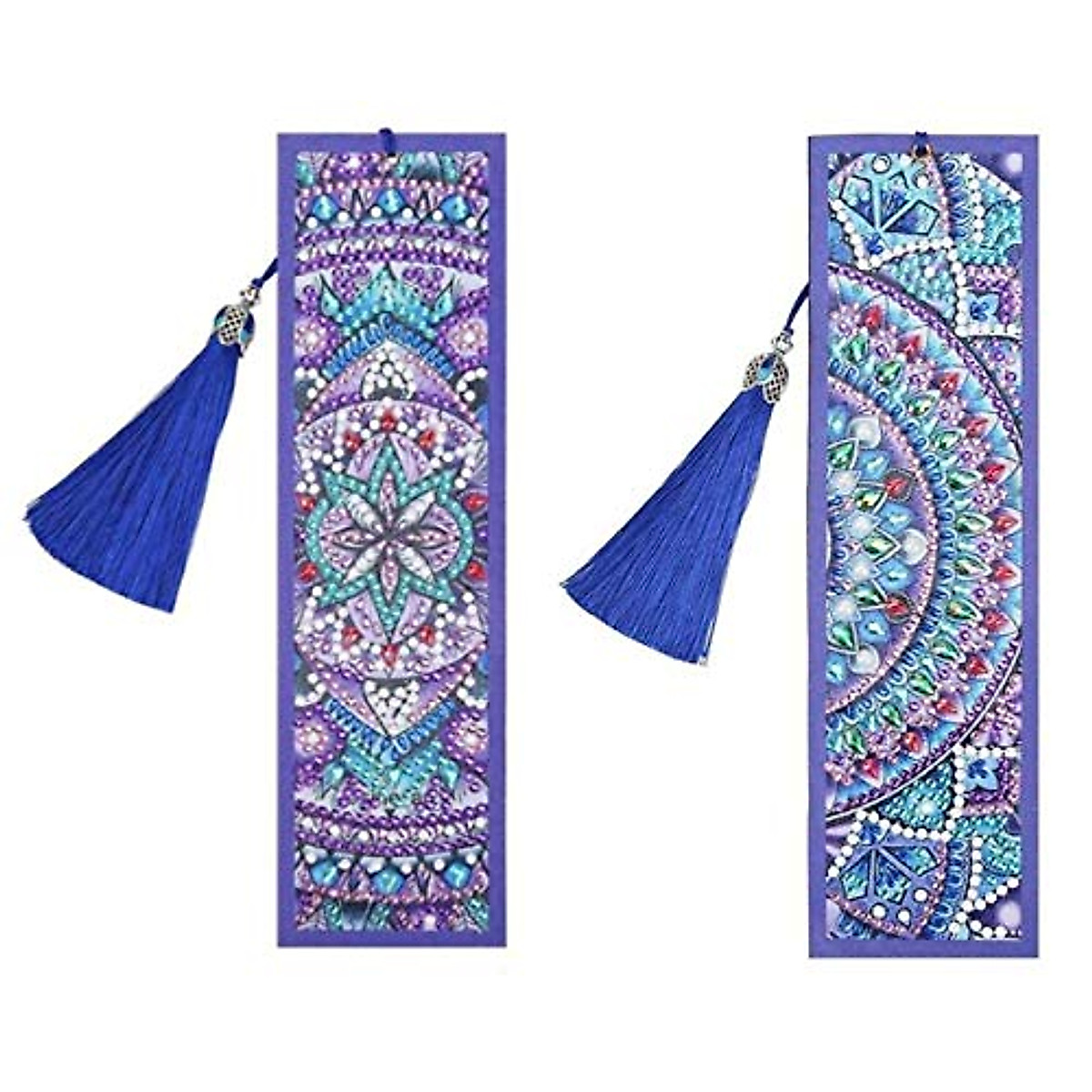 Purple Flower Bookmark Diamond Painting Kit - pigpigboss 2 Pack DIY 5D Diamond Painting Bookmark Crystal Rhinestones Bookmark with Diamond Dot Art Mandala Bookmark Diamond Painting Set (21 x 6 cm)