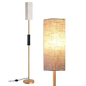 EDISHINE Modern Corner Floor Lamp with Remote, Stepless Dimmable Minimalist Reading Lamp, 65" Tall Pole Lamp for Living Room, Bedroom, Office, 9W LED Bulb Included (Gold)