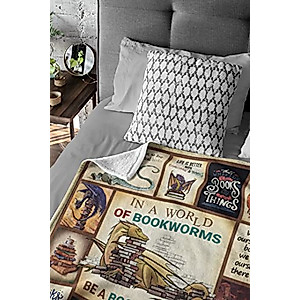 Be A Book Dragon Sherpa Blanket - in A World of Bookworms Dragon Blanket - Soft Warm Reading Sherpa Throw Blanket for Sofa Bedroom Couch - Birthday Christmas Book Bedding Gifts - Book Lovers Blanket