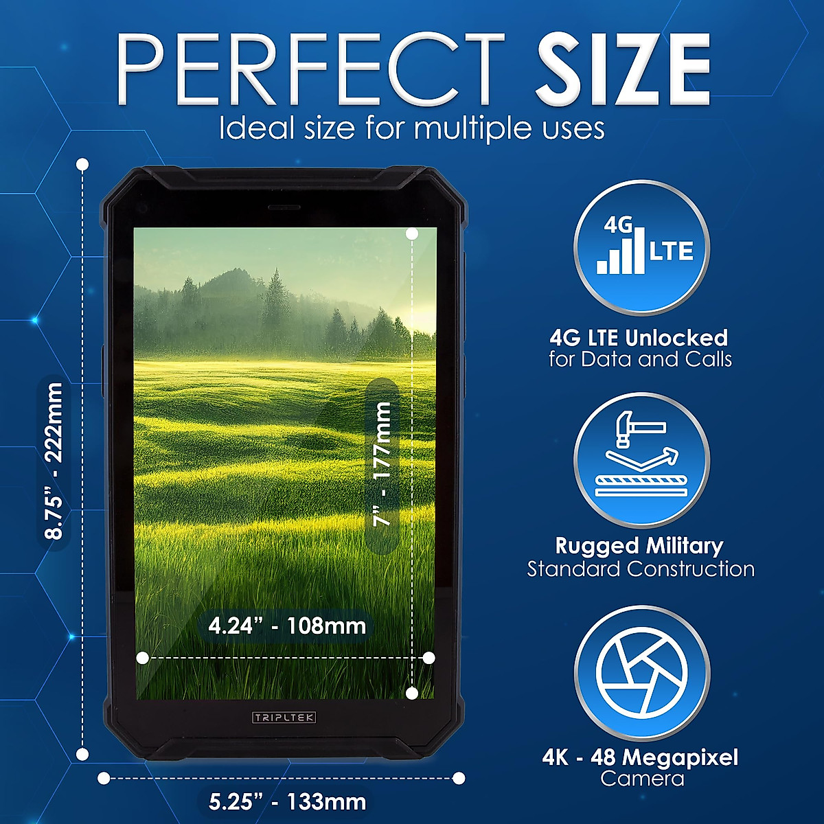 TRIPLTEK 9 PRO (LTE Cellular 256GB) Ultra Bright 1300 nits, 4K Video, Hyper-Engine Chip with 12GB RAM, HDMI, Rugged Military Construction, Waterproof IP68, Brightest Tablet/Phone on The Market