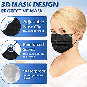 XDX Black Disposable Face Masks, 50 Pack- 4 Layer Individually Wrapped Masks for Women, Men, Unisex Adults, Breathable Black Masks for Adults