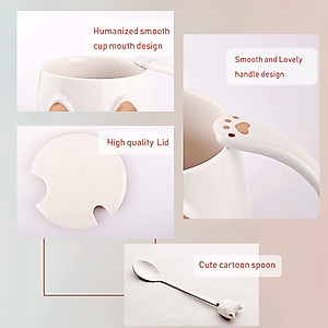 DONGSHANGIFT Cat Mugs Set of 2 Cute Cat Tea Cup Set Ceramic Coffee Mug with Lid and Spoon Cute Mugs for Women Girls Cat Lovers 13oz/380ml Christmas Birthday Cat Gift Mug (White and Pink)