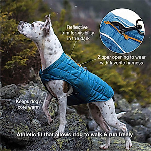 Kurgo Loft Dog Jacket, Reversible Winter Coat for Dogs, Reflective, Wear with Harness, Water Resistant, For Small Medium Large Pets (Coastal Blue, M)