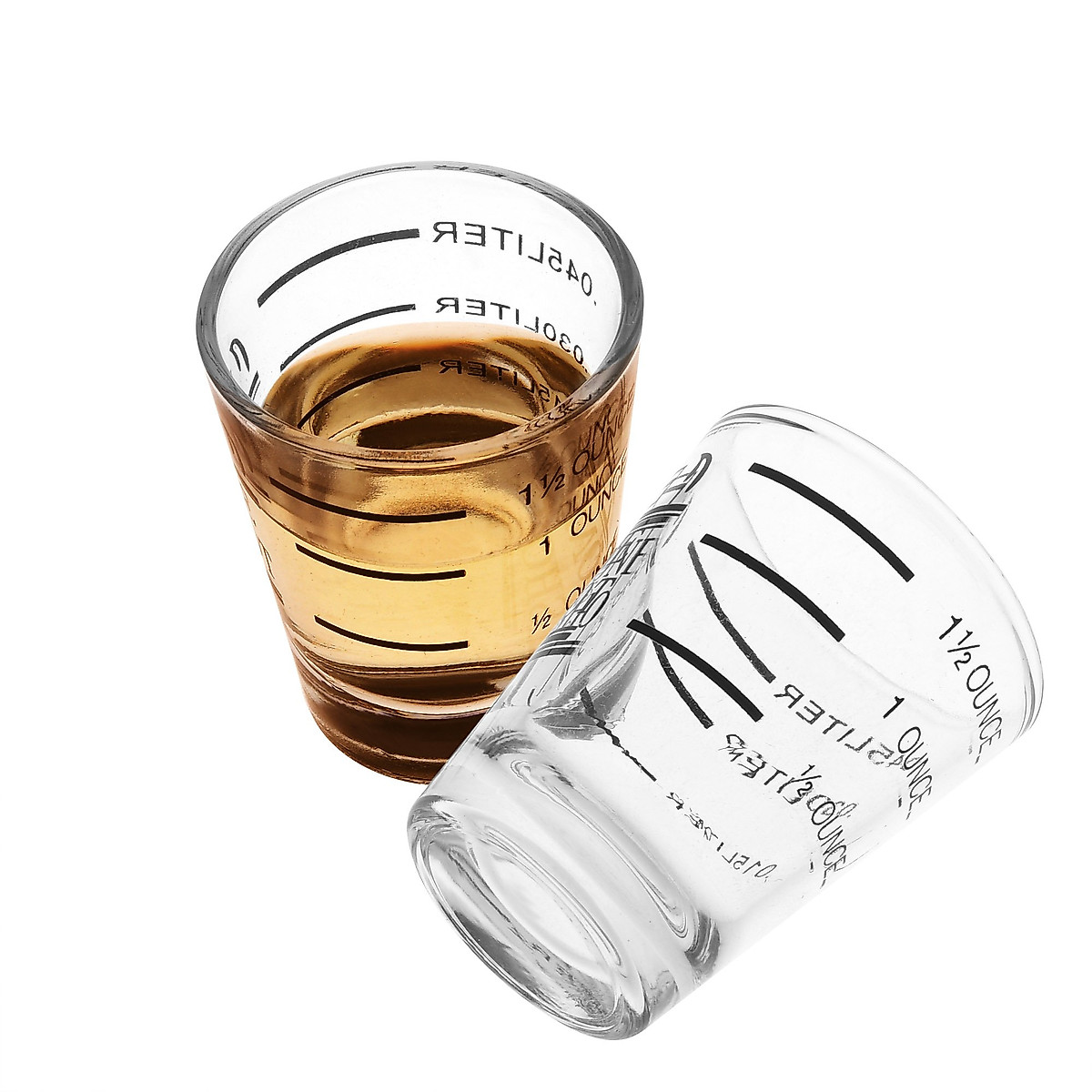 Beautyflier Pack of 2 Cocktail Wine Jigger Clear Glass Shot Glasses Drink Spirit Measure Cup For Measurement Bar Party Kitchen Tool (1.5 OZ, 2PCS)
