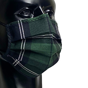 JaxMask® | Hunter Green & Black Christmas Holiday Plaid Cloth Face Mask | Tartan Buffalo Check 2 Layer Pleated Washable & Reusable With Nose Wire | 'SilentNight Collection' (Green Plaid)