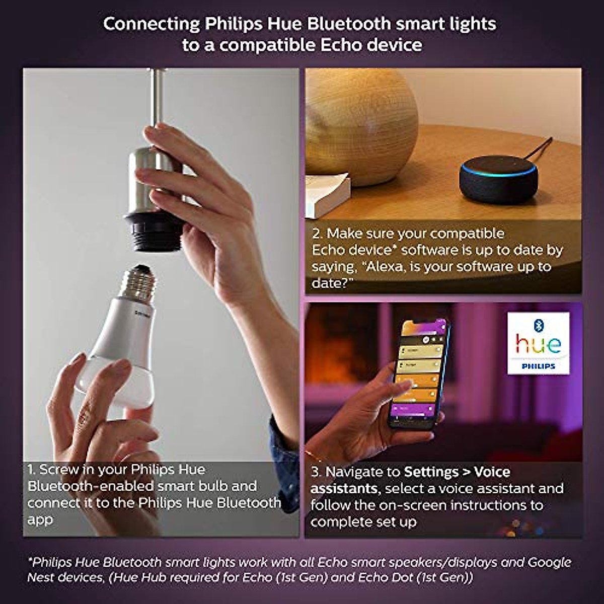 Philips Hue A19 LED Smart Bulb Starter Kit, 4 A19 Bulbs, 1 Hue Hub, Multi-color, 5 Piece Set