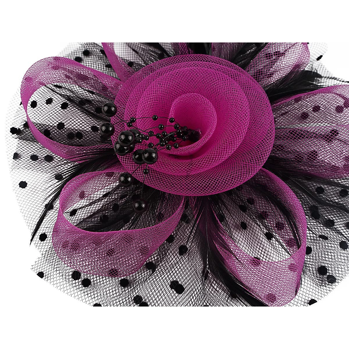 Fascinators for Women Tea Party Headband Kentucky Derby Wedding Cocktail Flower Mesh Feathers Hair Clip (Rose &Black)