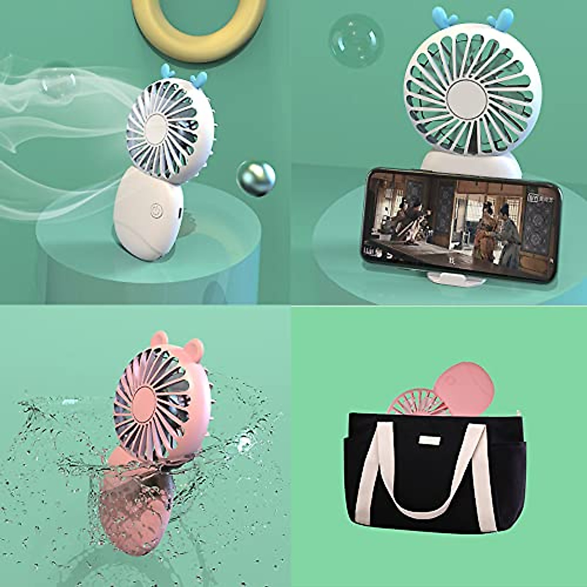 Xbgozly Handheld Fan, Personal Mini Fan With Rechargeable Battery Operated 3 Adjustable Speed, Portable Hand Held Fan For Girls Women Kids Outdoor Travelling Or Indoor Office Home (Green)