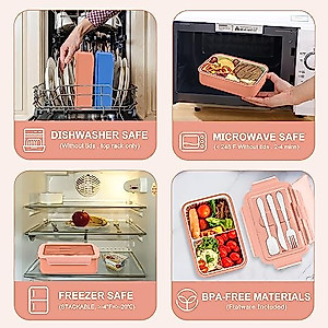 Landmore Bento Box Lunch Box for Kids Adults, 1100 ML Bento Lunch Box for Kids 3 Compartments with Utensils and Lunch Bag, Leakproof BPA Free(Pink)