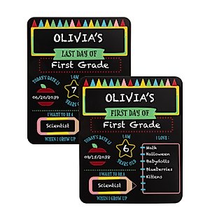 Pearhead First and Last Day of School Reversible Chalkboard, Milestone Board, Reusable Photo Sharing Prop with Chalk, Celebrate School Memories and Milestones