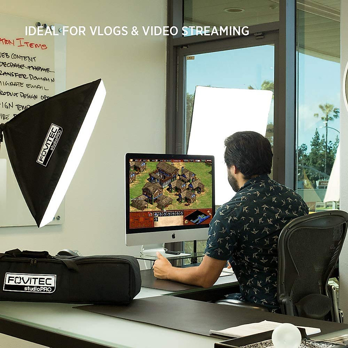 Fovitec 2-Light Fluorescent Studio Lighting Kit, 20"x28" Quick Setup Softboxes, 650W Continuous Light and Stands for Portraits, Product Photos, Vlogging, Video Conferencing, and Live Streaming