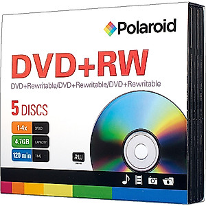 Polaroid PRDVDPRW05J DVD+RW 4.7GB 120-Minute 4x Rewritable DVD Disc, 5-Pack Slim Case