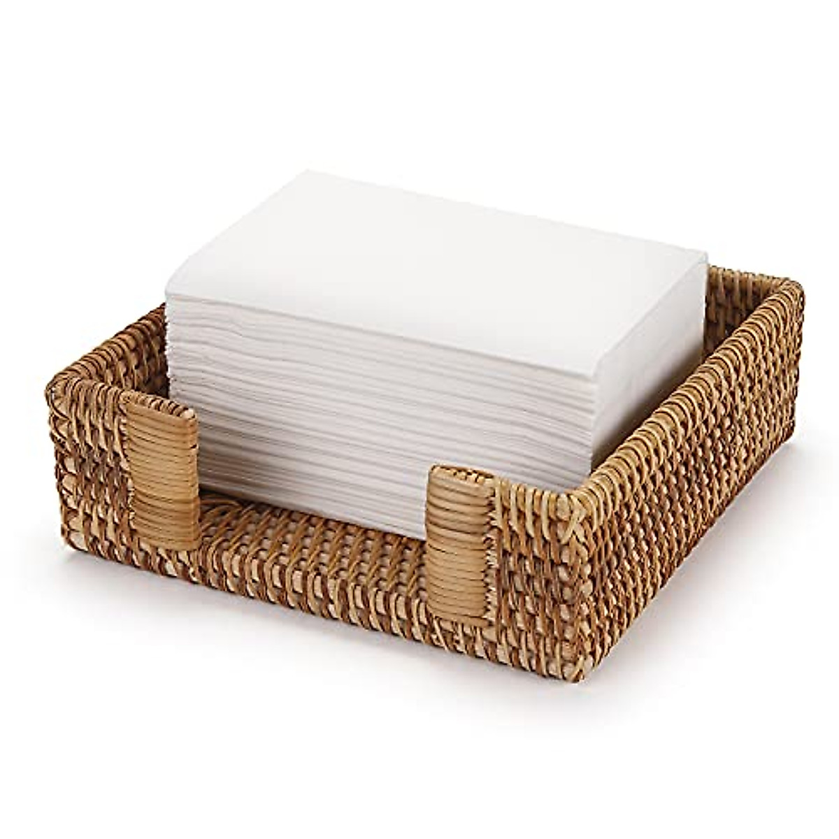 Rattan Napkin Holder Square, 7.5" x 7.5" x 2.5", Wicker Napkin Tray, Woven Guest Towel Holder for Restaurant/Kitchen/Bathroom