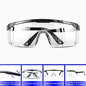 5 PACK Safety Glasses Safety Goggles for Men Women Clear Z87 Anti-fog Wide Vision Safety Glasses Over 5.3'' Eyeglasses, UV 400 Blocking Protection Eyewear Adjustable Temples Eye Shied for Nurse