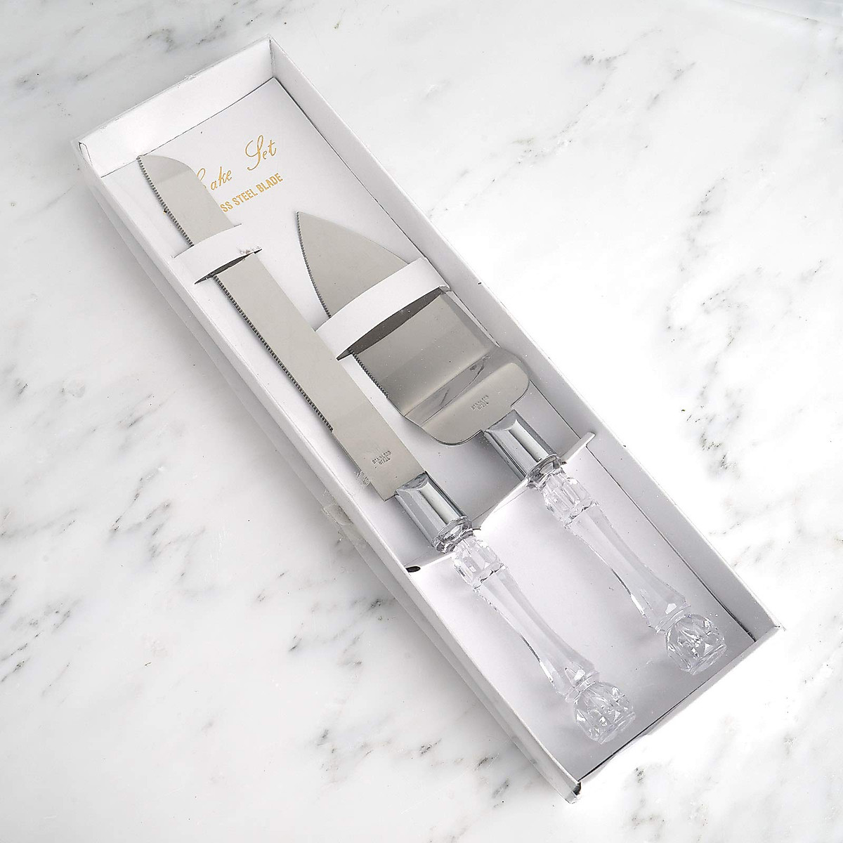 BalsaCircle Silver and Clear Cake Knife and Server Set with Crystal Handles - Wedding Reception Events Home Party Tableware Supplies