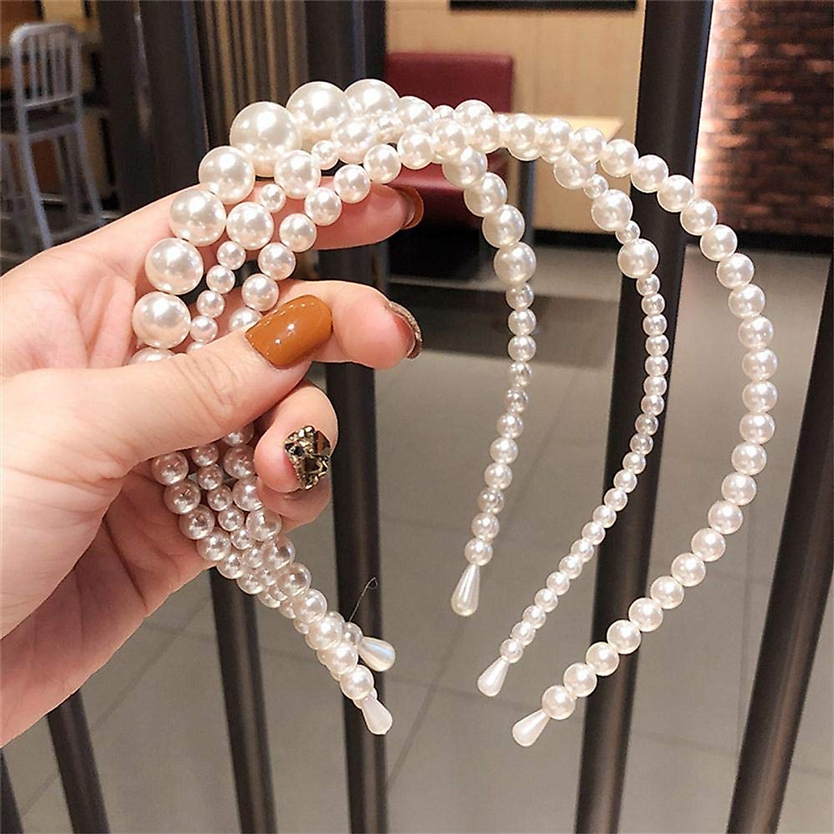Aoxmas 3pcs White Faux Pearl Hairbands Bridal Hair Hoop Wedding Hair Accessories Pearl Headbands for Women Girls