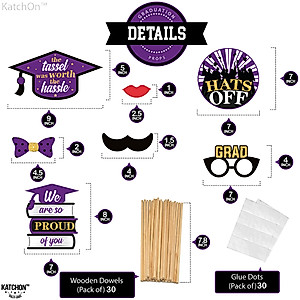 KatchOn, Graduation Photo Booth Props 2024 - Glitter, Pack of 30 | Black and Purple Graduation Photo Props | Graduation Props for Photoshoot 2024, Black and Purple Graduation Decorations Class of 2024