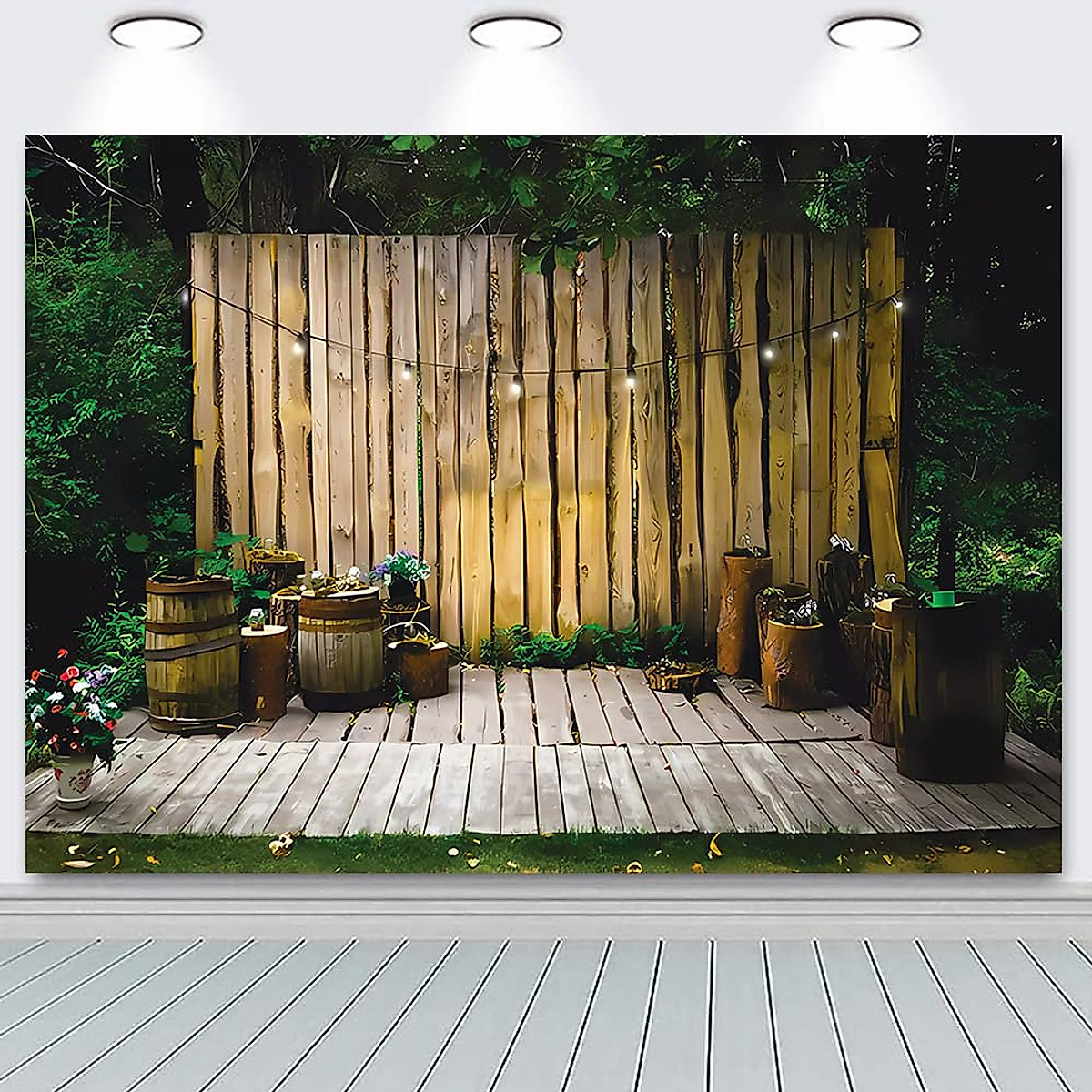 MAQTT 7x5FT Western Cowboy Jungle Party Theme Background Photography Nature Green Jungle Wooden Barrel Backdrop Photo Children Birthday Party Outdoor Party Decoration Banner