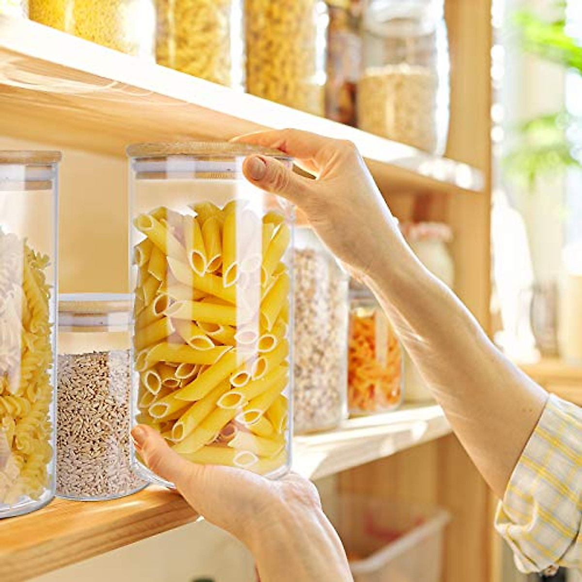 LIBWYS Pantry Glass Storage Jars with Bamboo Lids Set of 4, 135oz Airtight Food Containers Kitchen Storage Jars - Dishwasher Safe (4pack)