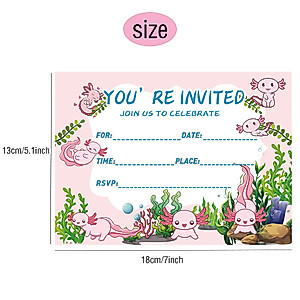 UOKRANH 16PCS Axolotl Birthday Invitation Cards 16PCS Animal Anime Postcard Styles 5x7 inches Invitations With Axolotl Graffiti Birthday Party Invite Card Supplies for Children（Envelope Included）