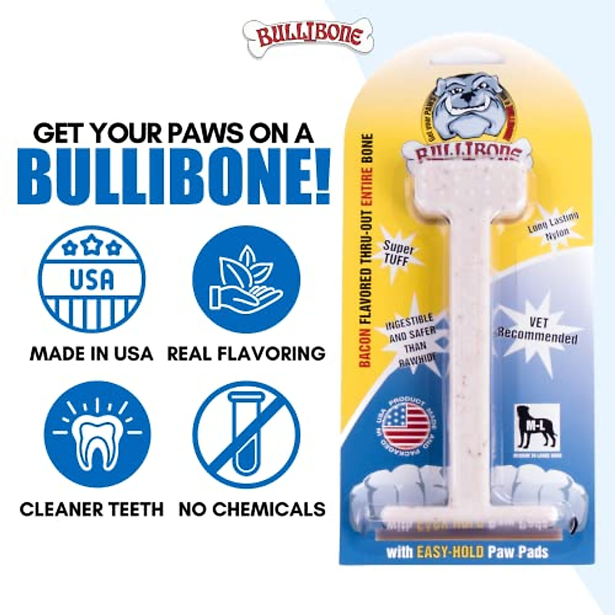 Bullibone Nylon Dog Chew Toy Nylon Bone - Improves Dental Hygiene, Easy to Grip Bottom, and Permeated with Flavor (Bacon, Small - Single)